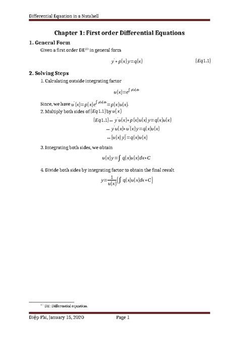 Differential Equation In A Nutshell Chapter 1 First Order Differential Equations General Form