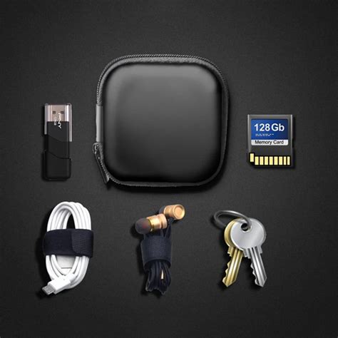 핫 미니 지퍼 하드 헤드폰 케이스 휴대용 이어버드 파우치 박스 Pu 가죽 이어폰 보관 가방 보호용 Usb 케이블 정리함