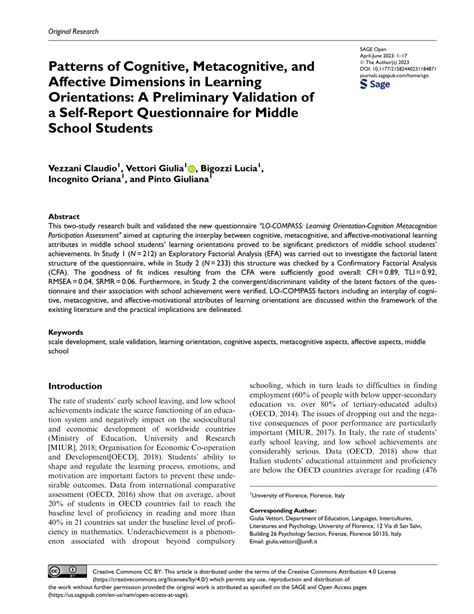 Pdf Patterns Of Cognitive Metacognitive And Affective Dimensions In Learning Orientations A