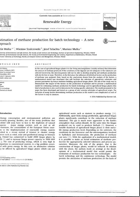 Pdf Estimation Of Methane Production For Batch Technology A New Approach