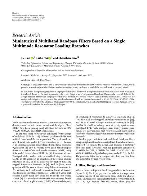 Pdf Miniaturized Multiband Bandpass Filters Based On A Single Multimode Resonator Loading Branches