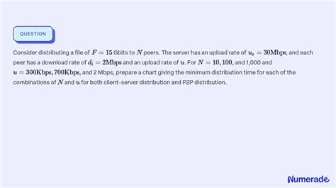 Solved Consider Distributing A File Of F15 Gbits To N Peers The
