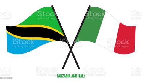 탄자니아와 이탈리아 국기 교차 플랫 스타일을 흔들고 공식 비율 올바른 색상 Friends Of The Earth에 대한 스톡 벡터 아트 및 기타 이미지 Friends
