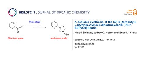 Bjoc A Scalable Synthesis Of The S 4 Tert Butyl 2 Pyridin 2 Yl 45 Dihydrooxazole S T