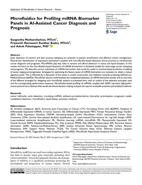 Pdf Microfluidics For Profiling Mirna Biomarker Panels In Ai Assisted Cancer Diagnosis And