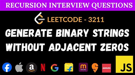 Leetcode 3211 Generate Binary Strings Without Adjacent Zeros Youtube