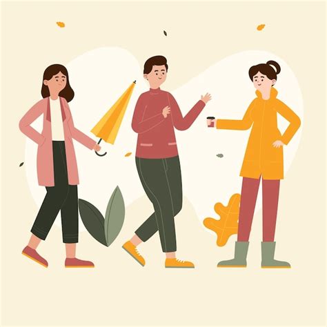 가을에 손으로 그린 평평한 사람들 프리미엄 벡터