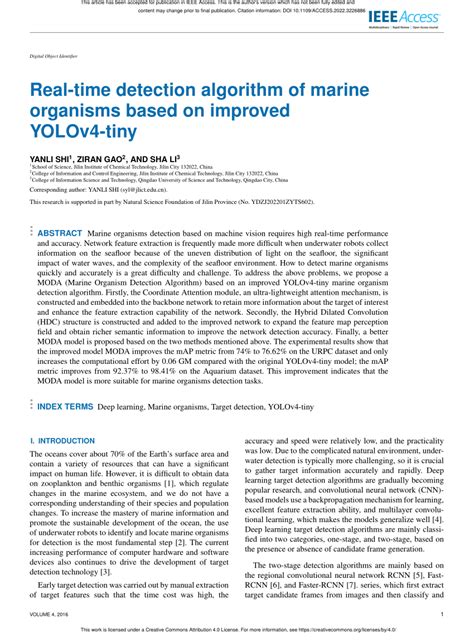 Pdf Real Time Detection Algorithm Of Marine Organisms Based On Improved Yolov4 Tiny