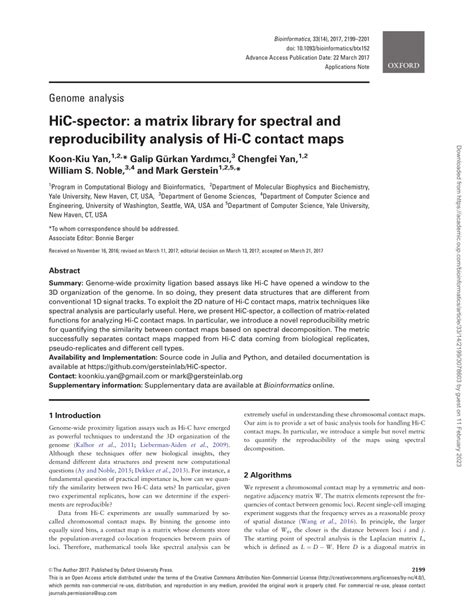 PDF HiC Spector A Matrix Library For Spectral And Reproducibility Analysis Of Hi C Contact Maps