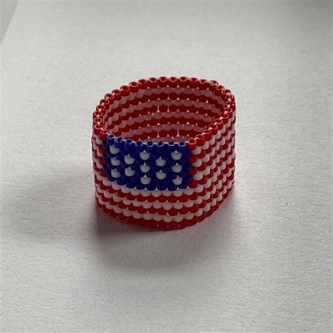 Beaded Usa Flag Ring Patriotic Handmade Jewelry Etsy