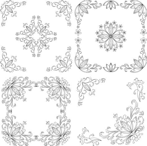 Set Abstract Floral Backgroundsoutline Vintage Leaf Curve Vector