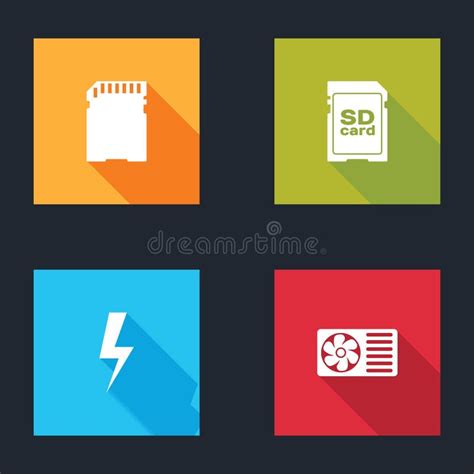 Set Sd Card Lightning Bolt And Air Conditioner Icon Vector Stock Vector Illustration Of