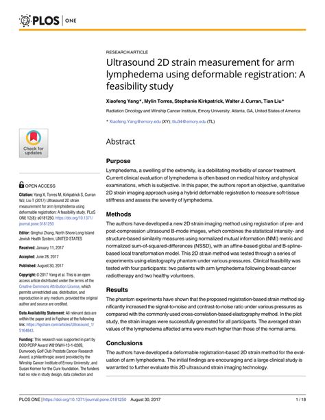 Pdf Ultrasound 2d Strain Measurement For Arm Lymphedema Using Deformable Registration A