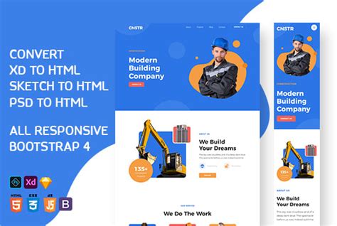 Convert Xd Sketch Psd Files To Html Css Responsive Bootstrap 4 5