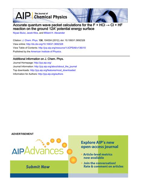 Pdf Accurate Quantum Wave Packet Calculations For The F Hcl → Cl