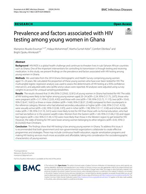 Pdf Prevalence And Factors Associated With Hiv Testing Among Young Women In Ghana