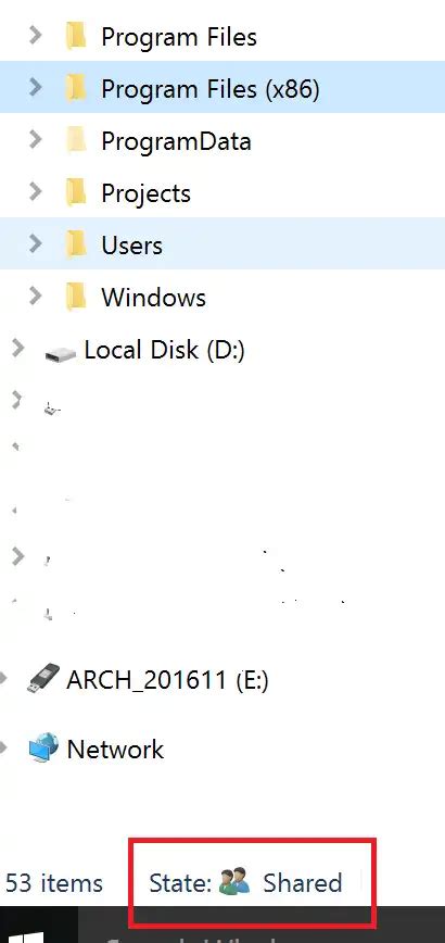 在windows 10中的某些文件夹上显示为“状态：共享”。 windows 10 file sharing dev59
