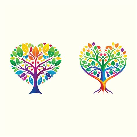 Colorful Heart Shape Tree Of Life In Bright Rainbow Various Colors Leafs Loves Set 2 49894730