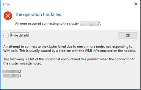 can t connect to cluster from cluster nodes hyper v cluster server 2016