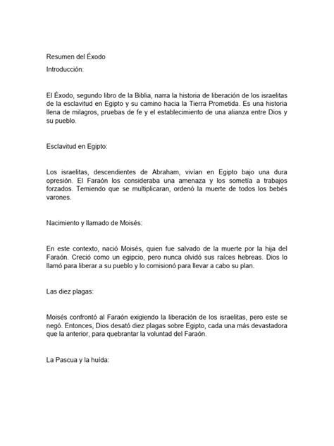 Resumen Del Éxodo Pdf Libro Del éxodo Moisés