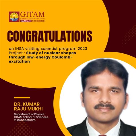 Researchexcellence Insavisitingscientistprogramme Proudofourfaculty… Gitam Deemed University