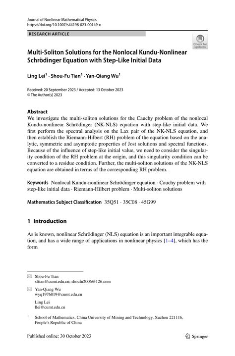 Pdf Multi Soliton Solutions For The Nonlocal Kundu Nonlinear Schrödinger Equation With Step