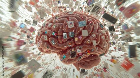 Digital Overload Brain Rot Abstract Concept Art With Social Media Icons And Video Clips