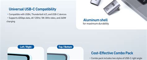 Combo Pack 40Gbps USB C Angled Adapter