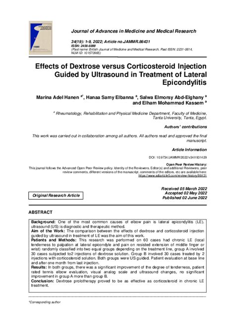 Pdf Effects Of Dextrose Versus Corticosteroid Injection Guided By
