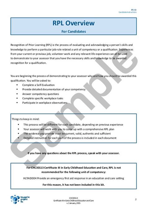 Sample Chc30113 Certificate Iii Ece Full Rpl