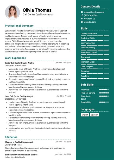 11 Call Center Quality Analyst Resume Examples And Templates For 2025