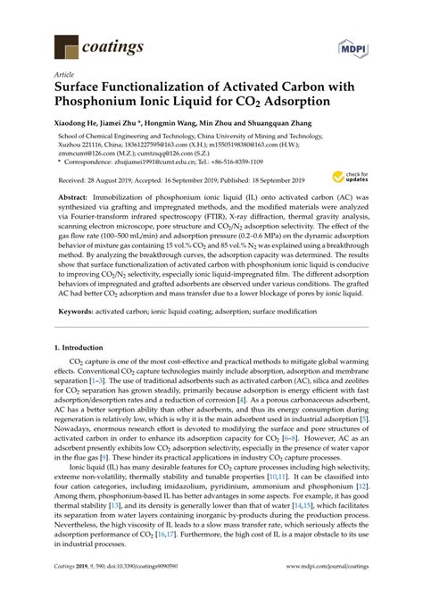 Pdf Surface Functionalization Of Activated Carbon With Phosphonium