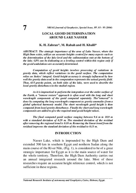 Pdf Local Geoid Determination Around Lake Nasser