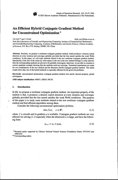 Pdf An Efficient Hybrid Conjugate Gradient Method For Unconstrained