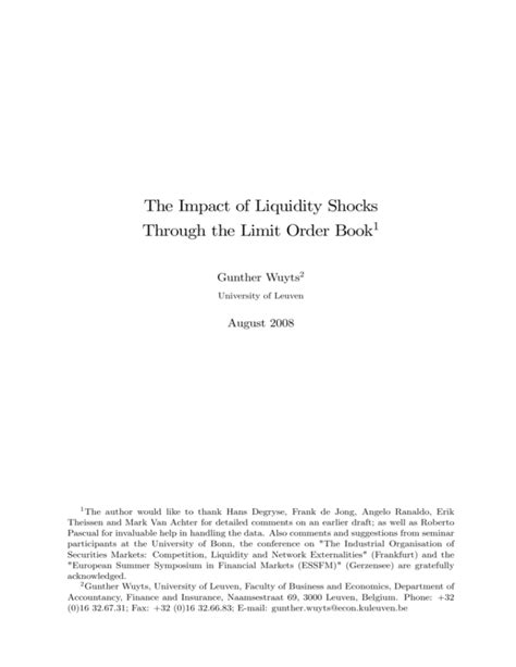 The Impact Of Liquidity Shocks Through The Limit Order Book