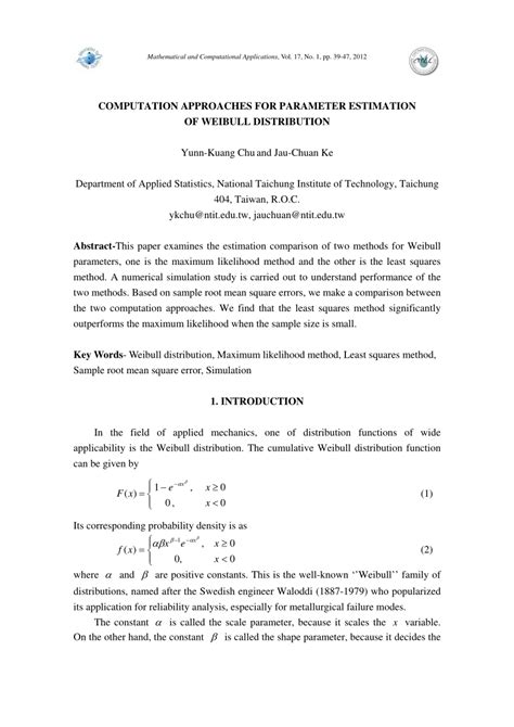 pdf computation approaches for parameter estimation of weibull