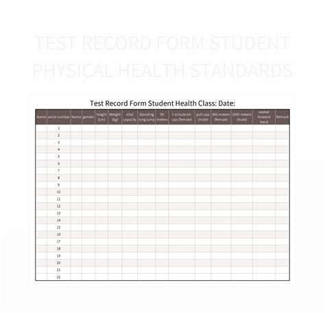 Test Record Form Student Physical Health Standards Excel Template And