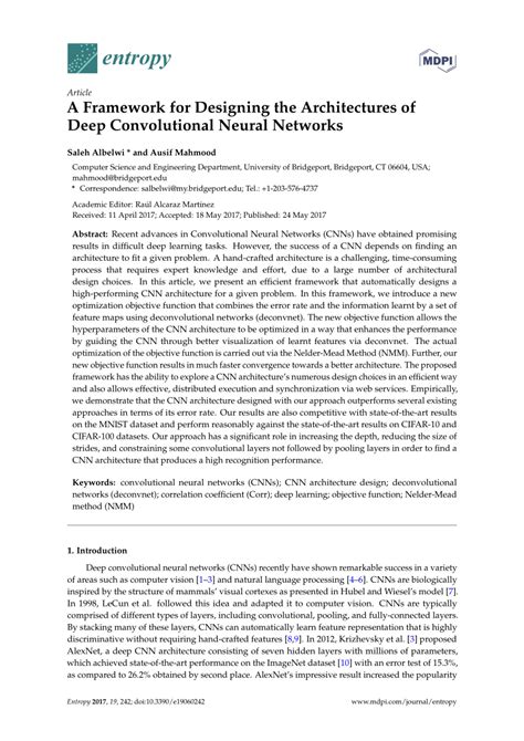 PDF A Framework For Designing The Architectures Of Deep Convolutional Neural Networks
