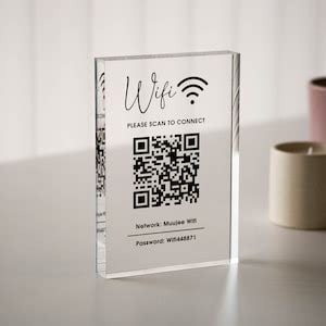 Acrylic Block QR Code Wifi Sign Design Custom Network Password Table Top Signage Hotel