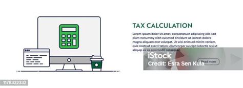 라인 컴퓨터 일러스트레이션을 가진 세금 계산 개념 계산기 아이콘웹 배너 포스터 전단지 및 브로셔 템플릿에 대한 최소한의 디자인 커피 마실 것에 대한 스톡 벡터 아트 및 기타