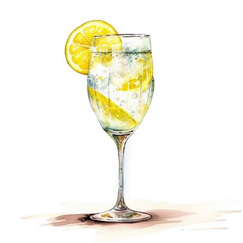 A Swirling Glass Of Lemonade Simple Watercolor Sketch And White Background Premium Ai