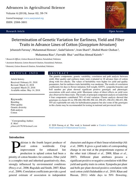 pdf determination of genetic variation for earliness yield and fiber
