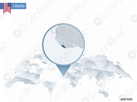 Abstract Rounded World Map With Pinned Detailed Liberia Map Stock