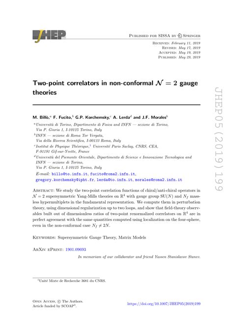 Pdf Two Point Correlators In Non Conformal N Mathcal N 2 Gauge Theories
