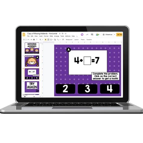 Digital 1st And 2nd Grade Math Toothy® Task Cards Missing Addends Horizontal Lucky