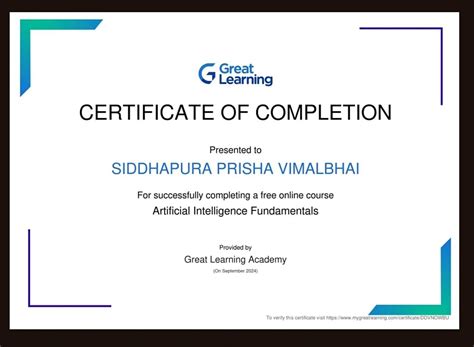 Prisha Siddhapura On Linkedin For Successfully Completing A Free Online Course Artificial