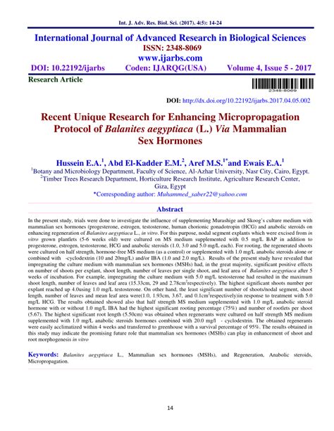 Pdf International Journal Of Advanced Research In Biological Sciences Recent Unique Research