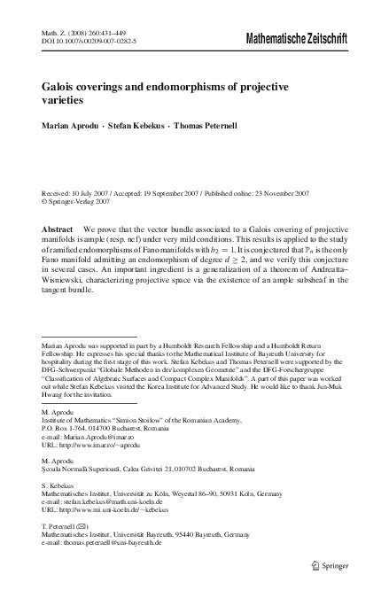 Pdf Galois Coverings And Endomorphisms Of Projective Varieties