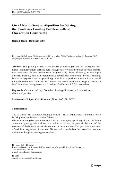 pdf on a hybrid genetic algorithm for solving the container loading