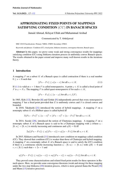 Pdf Approximating Fixed Points Of Mappings Satisfying Condition Cc In Banach Spaces